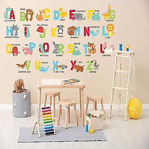 Mienno Alphabet Wall Decals, Animal Alphabet Wall Stickers for Kids Room, Nursery Room, Classroom, Removable Vinyl Animal Alphabet Stickers Decals