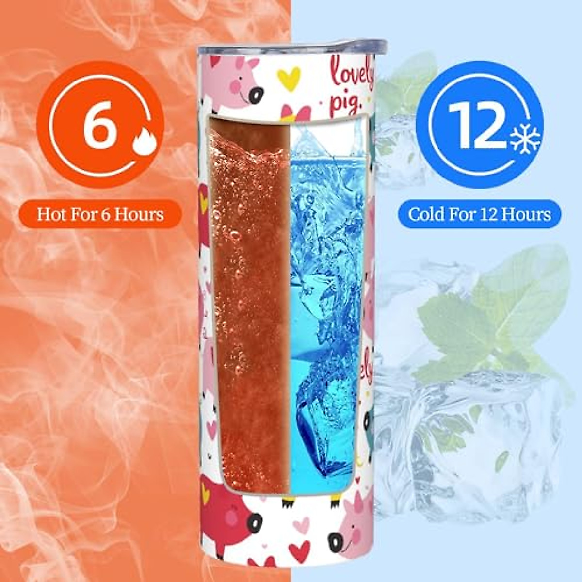 Tangopi Pink Pigs Heart 20 oz Tumbler with Lid and Straw Insulated Travel Coffee Mug Reusable Spill Proof Coffee Cups Stainless Steel Water Bottle for Hot and Cold Drinks