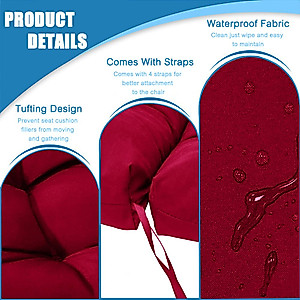 SEAHOME Waterproof Tufted Patio Cushion, Outdoor High Back Chair Pads Rocking Chair Pads, with 4 String Ties, Patio Seat Cushion for Swing Bench Wicker Furniture, Indoor Floor Cushion (Burgundy)