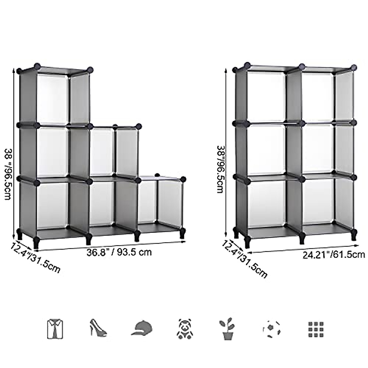 ANWBROAD Cube Storage Organizer 6-Cube Closet Organizers and Storage DIY Modular Plastic Closet Cabinet Book Shelf Cubes Organizer Storage Shelving for Home Bedroom Office Living Room Gray ULCS006H