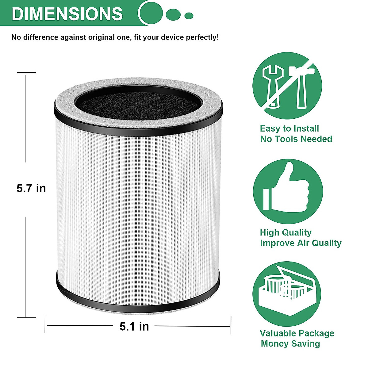Skydiras 4 Pack P60 True HEPA Filter Replacement, Compatible with TPLMB P60 Air Purifier and nd Vhoiu KJ50 Air Cleaner Purifier, Part Number P60-RF, 3-Stage H13 True HEPA Filter