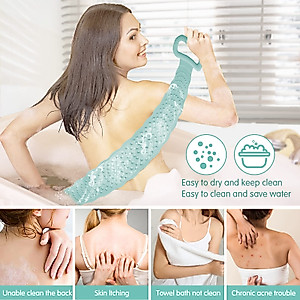 JefDiee Silicone Back Scrubber for Shower, Lengthen & Soft Back Washer, Bath Body Brush with Handles for Deep Cleaning, Exfoliating and Massaging, Improve Your Blood Circulation, Body Scrubber (Green)