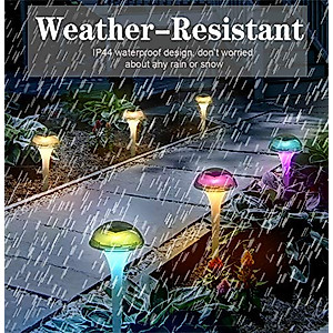 pearlstar Solar Lights Outdoor Mushroom Garden Pathway Lights LED Landscape Lighting Waterproof for Path Lawn Patio Yard Walkway Driveway, 2 Lights Effect,White&Color Changing Light(6pack)
