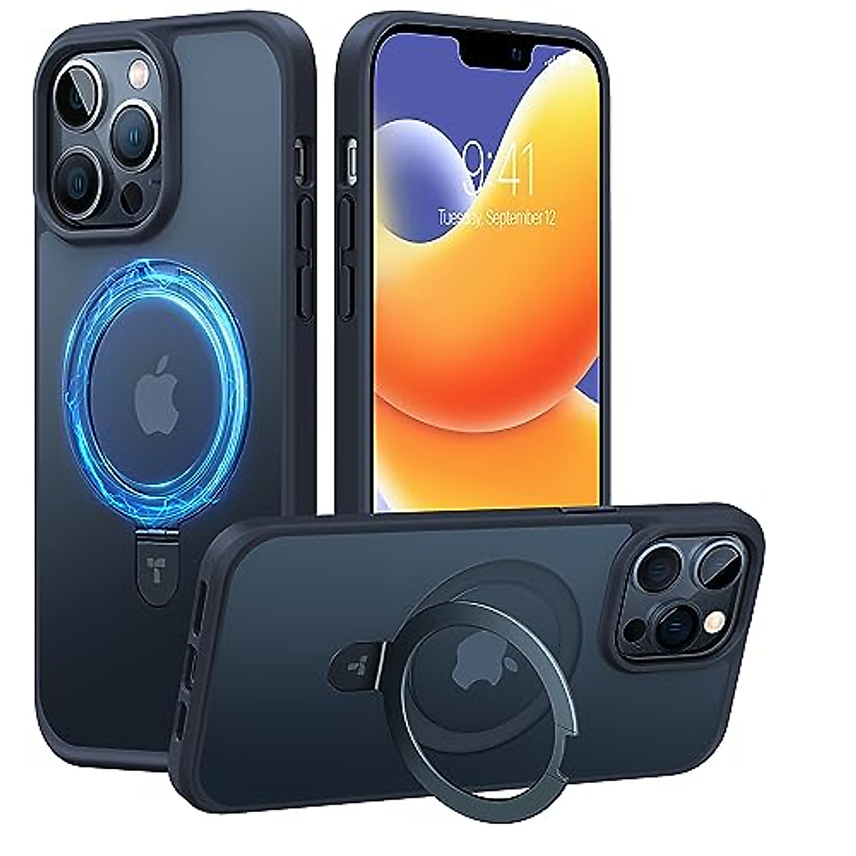 TORRAS Magnetic Shockproof for iPhone 13 Pro Case, [Compatible with MagSafe] with Stand, [MIL-Grade Drop Protection] Translucent Back Protective Yet Slim iPhone 13 Pro Phone Case, Black