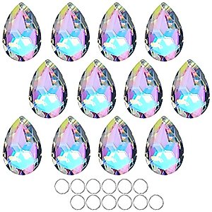 12 Pieces 50mm Crystal Prisms Chandelier Colorful Bauhinia Ornament Pendants Rainbow Maker Hanging Prisms for Wedding Party Tree Garlands Decoration DIY Jewelry
