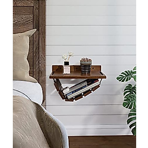 Sivapleso Floating Nightstand Set of 2, Wood Wall Mounted Nightstand Desk Bedside Tables Floating Shelves with Hammock Rustic Decor for Living Room, Bedroom, Kitchen, Office