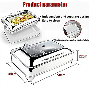 Food Warmers for Parties Buffets Electric, Electric Chafing Dish Buffet Set with Clear Glass Hydraulic Covers, Stainless Steel Buffet Server and Adjustable Temperature Warming Tray 35°c~80°c, 9l(Siz