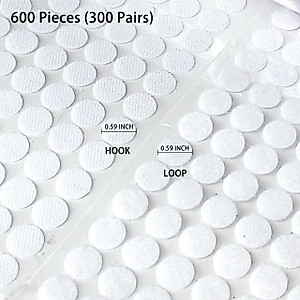 Self Adhesive Dots,600pcs(300 Pairs) 0.59" Diameter Strong Sticky Round Nylon Dots, Hook and Loop Dots with Adhesive,for Classroom, Office, Home