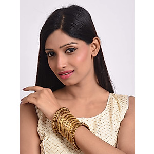 Efulgenz Boho Vintage Antique Gypsy Tribal Indian Oxidized Gold Plated Crystal Bracelet Bangle Set Jewelry (25 Pc)