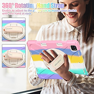 BRAECNstock Kids Case for Apple iPad Air 13 inch (M3/ M2)/ Pro 12.9 inch 6th/5th/4th/3rd Geneation, Shockproof Protective Case with Pencil Holder, [360° Rotating Hand Strap + Stand], Colorful Pink