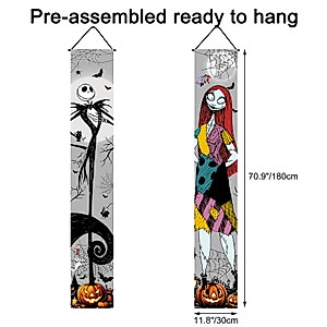 Jack Skellington Sally Banner Nightmare Before Christmas Halloween Decorations Porch Door Sign Welcome Banner Indoor Outdoor Wall Home Party Supplies