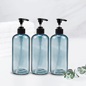 Empty Plastic Bottles with Pump Dispenser Blue Soap Dispenser Bottles, Refillable Travel Containers for Hand sanitizer Shampoo Lotion, etc. - No BPA/Paraben, 500ml/16.9oz(3Pack)