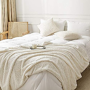 Simple&Opulence Super Soft Throw Blanket - 50 x 60 inch -Reversible Double Layers Microfiber Plush Fluffy Cozy Chic Shaggy Shabby Cuddly for Home Décor Couch Ottomans (Cream)