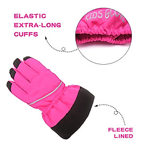 BAVST Kids Winter Glove Boys Girls Snow Ski Waterproof Gloves for Teens Fleece Lining Warm Mittens Outdoor (Rose, 7-10T)
