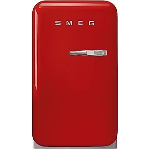 Smeg FAB5ULRD3 16" 50's Retro Style Series Compact Cooler with 1.5 cu. ft. Capacity Automatic Defrost LED Interior Lighting and Adjustable Shelves Red, Left Hand Hinge