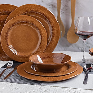 LEHAHA Brown Dishes Melamine Dinnerware Sets, 12 Piece Plates and Bowls Sets for 4, Unbreakable outdoor dishes dinnerware sets for Picnic, Camping and Eentertaining Dishes Set Service For 4