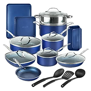 GRANITESTONE Blue 20 Pc Kitchen Pots and Pans Set Non Stick Cookware Set, Kitchen Cookware Sets, Granite Nonstick Cookware Set, Diamond Coated Non Toxic Cookware Set, Oven & Dishwasher Safe