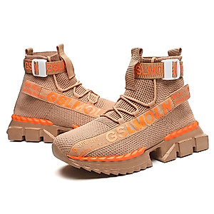 Jakcuz Women's Running Shoes Ladies Slip on Tennis Walking Sneakers Lightweight Breathable Comfort Work Gym Trainers Stylish Shoes Brown Sneakers Women Size 11 Men Size 10