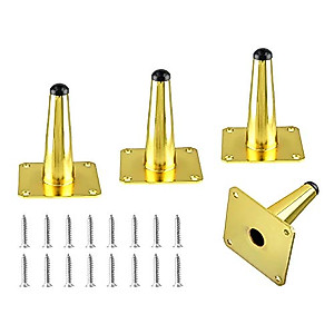 Seimneire 4pcs 4 Inch Furniture Legs, Straight Conical Metal Legs Luxury Gold Mid-Century Style Furniture Feet for Sofa Cabinet Table Chair Cupboard Couch Ottoman Home DIY Projects