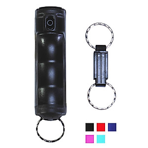 VEXOR Police Strength Pepper Spray, Flip-Top Finger Grip, 20+ Shots, 10-12 Ft. Range w/Key Release (Black)