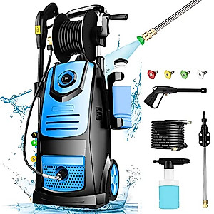 Electric Pressure Washer, Professional Electric Pressure Cleaner Machine with 4 Nozzles, Foam Cannon, 1800W High Power Washer with Soap Tank, IPX5 Car Wash Machine/Car/Driveway/Patio Clean