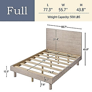 Full Size Wooden Platform Bed Frames with Solid Wood Grain Headboard, Modern Concise Style Platform Bed with No Box Spring Needed for Bedroom Boys Girls, Under Bed Storage, Gray (Full)