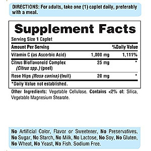 Puritans Pride Puritan's 1000 mg with Bioflavonoids Rose Hips Supports Immune System, Vitamin C, Unflavored, 250 Count