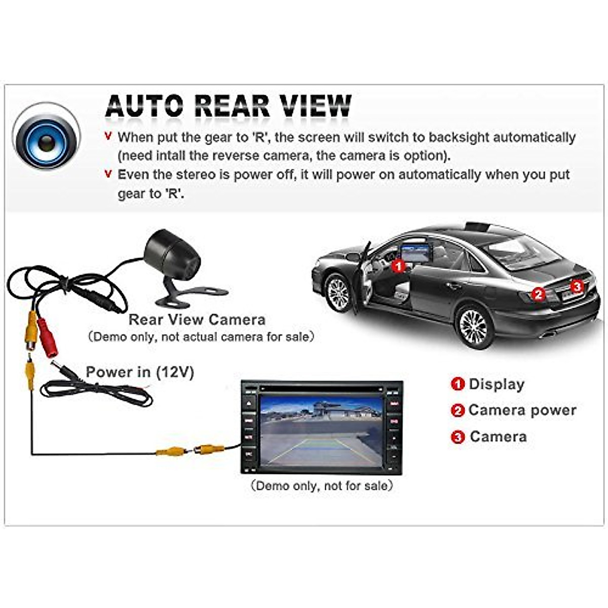 KUNFINE Universal Wireless Car Rear View Camera with 4 LED Vehicle Backup Camera Reverse Camera RCA Night Vision Parking Assistance Camera IP67 Waterproof