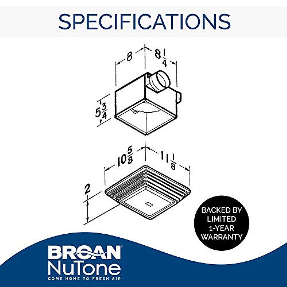 Broan-NuTone HD80L Heavy Duty Ventilation Fan, Residential or Commercial Installation, 80 CFM, 2.5 Sones,White