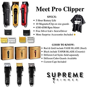 Supreme Trimmer Hair Clipper STC5030 Professional Clipper Set (300 Min Run Time) Cordless Beard Trimmer, Black Pro Clipper Taper Blade