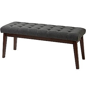 Befurtori Upholstered Entryway Bench, Bedroom Bench End of Bed, Dining Bench with Solid Wood Leg and Button-Tufted, Velvet Ottoman Bench for Living Room, Entryway (Gray)