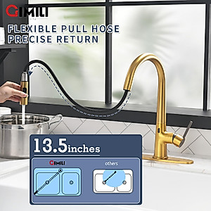 GIMILI Gold Touchless Kitchen Faucet with Pull Down Sprayer, High Arc Single Handle Motion Sensor Smart Activated Hands-Free Kitchen Sink Faucet
