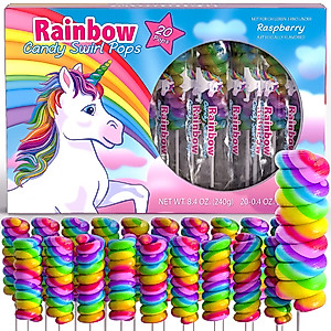 Unicorn Candy Swirl Lollipops Individually Wrapped 20pk- Unicorn Lollipop Candy Bulk For Unicorn Party Favors & Rainbow Party Favors - Rainbow Candy For Party Bags & Unicorn Pinata