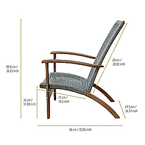 Teamson Home PT-OF0013 Eucalyptus Solid Wood Patio Arm Modern Rope Hand Weaving High Back Club Chair for Outdoor Garden Backyard, Gray