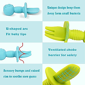 Baby Spoon & Fork - First Stage Toddler Utensils - Baby Led Weaning Spoon - 100% Food Grade Soft Silicone Anti-Choke, Best Self Feeding for Ages 6 Months+