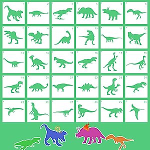 Kyteazr Stencils 30 Pcs 6x6 inch, Reusable & Washable Dinosaurs Stencils for Painting, DIY Crafts, Wall Art and Playtime