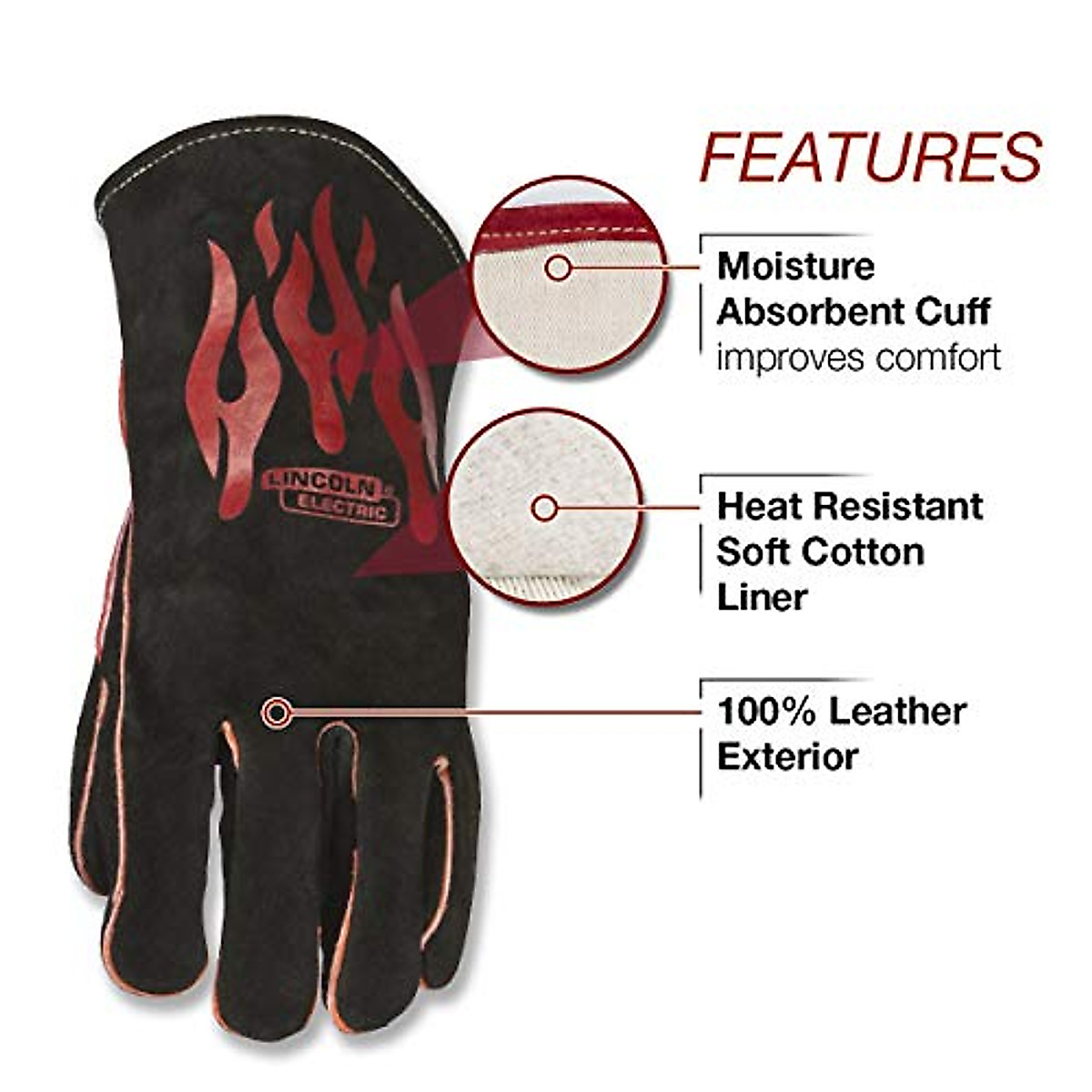Lincoln Electric Traditional MIG/Stick Welding Gloves | 14" Lined Leather | Kevlar Stitching | K2979-ALL, Black, Red