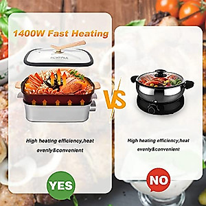 AEWHALE Electric Skillet,Indoor Non-Stick Electric Grill with Removable Plate,1400W Adjustable Temperature Party Griddle for Cooking Meats Seafood Steak Pancake