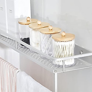 Mumufy 12 Pcs Cotton Ball Holder with Lids 10 oz Clear Plastic Apothecary Cotton Swab Holder Round Bathroom Canisters Organizer Accessories Compatible with Qtip