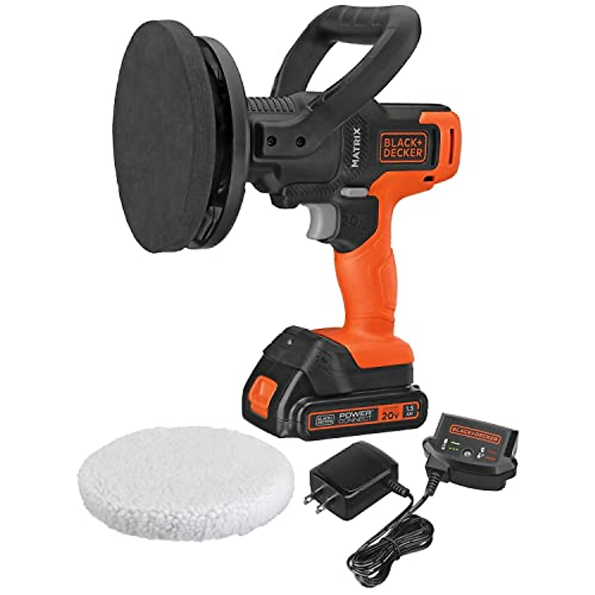 BLACK+DECKER MATRIX 20V MAX Buffer Kit, For Cars, Floors and Furniture, 3500 RPM, Battery & Charger Included, Orange (BCBMT120C1FF)