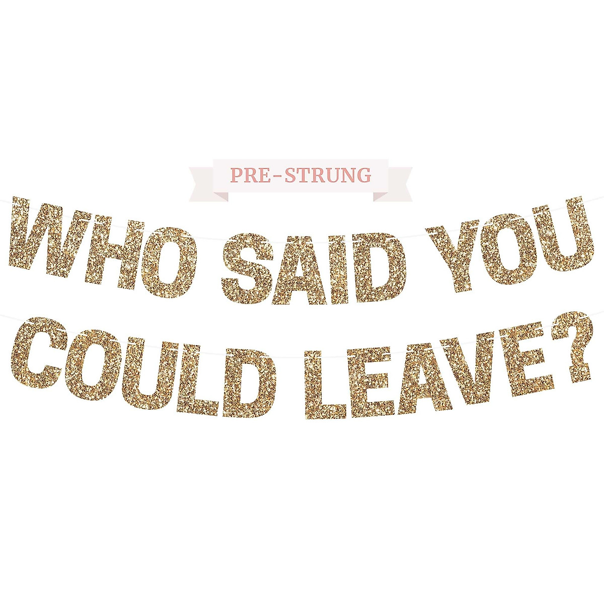 Pre-Strung Who Said You Could Leave Banner - NO DIY - Gold Glitter Going Away, Retirement Banner - Pre-Strung on 8 ft Strand - Farewell Graduation Party Decorations for Men & Women. Did we mention no