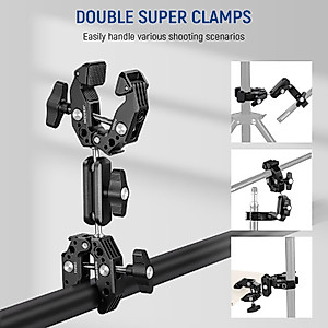 NEEWER Double Super Clamp Camera Mount with Dual Ball Heads Magic Arm for Desk Selfie Stick Tripod Stand Gimbal Rod, LED Light Monitor Pole Clamp Tube Holder Compatible with SmallRig GoPro DJI, UA014