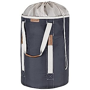 CleverMade Laundry Backpack Duffel Bag Tote with Shoulder Straps - Extra Large Capacity Clothes Hamper with Drawstring Top Closure Lid, Charcoal