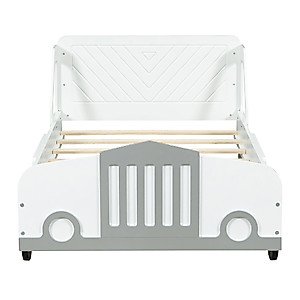 Linique Twin Car Bed,Wooden Twin Size Car-Shaped Platform Bed Frame with Wheels,White