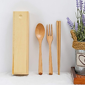 Chopsticks Storage Box, Portable Reusable Eco friendly Wooden Chopsticks Fork Spoon Storage Holder Case Box