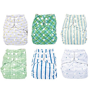 Simple Being Reusable Cloth Diapers, Double Gusset, One Size Adjustable, Washable Soft Absorbent, Waterproof Cover, Eco-Friendly Unisex Baby Girl Boy, six 4-Layers Microfiber Inserts (Boy Stripe)