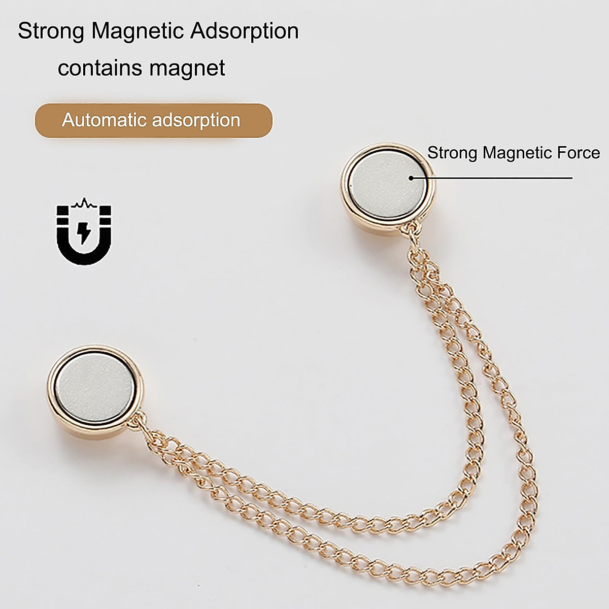 HOVGN Multi-Function Magnetic Clothing Clips, 4 Pack Hijab Magnets with Chain, Multi-Purpose Magnetic Pinless Brooch Strength Buttons Clips, Women Clothes Hijab Pins Decorate