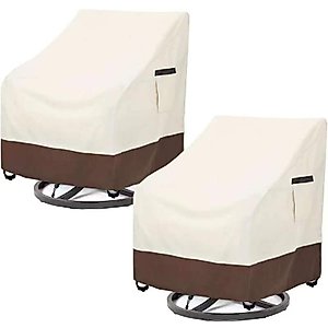 CVFERQE Swivel Patio Chair Cover Waterproof 2 Pack(28W x 33D x 38.5H Inch ),Patio Swivel Chair Covers for Outdoor Furniture,Rocking Chair Covers Waterproof,Beige and Brown,
