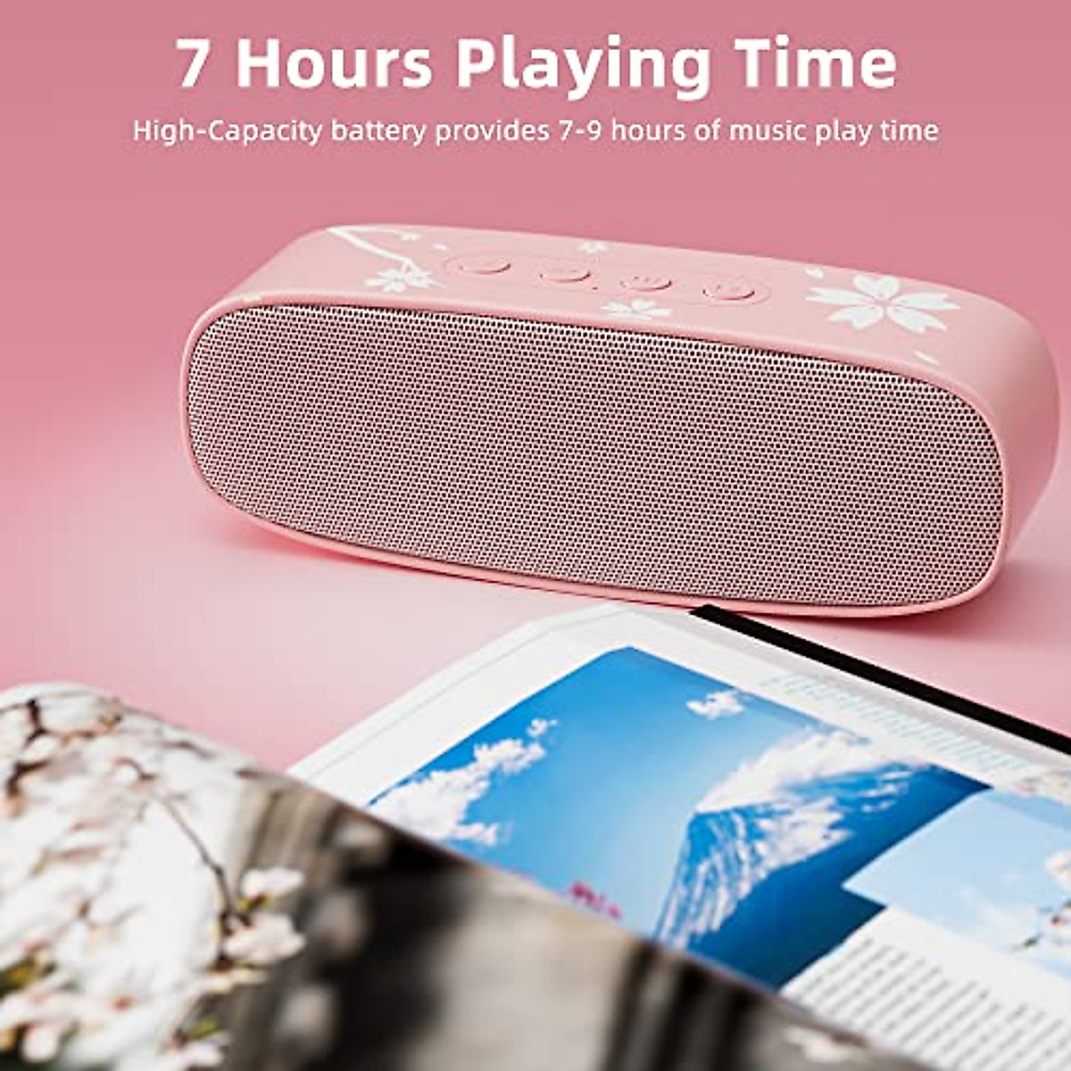 Mytrix Sakura Pink Cherry Blossom Bluetooth Speaker, Portable Wireless Speaker with Bluetooth 5.0, Dual Pairing, Outdoor Speakers with HD Sound and Bass for Home, Party, and Travel