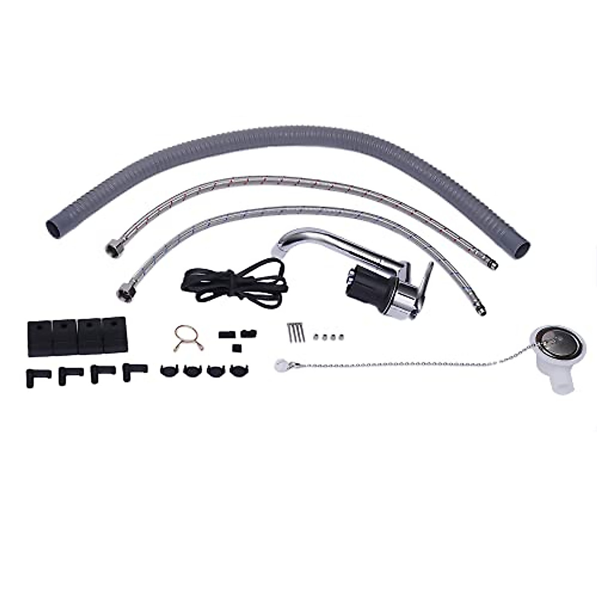 Outdoor RV Caravan Basin Sink,Stainless Steel Boat RV Caravan Camper Kitchen Basin Single Bowl Sink Hand Wash Cold and Hot Faucet Glass Lid for Camper Boating 16.53 x 14.56x 6.3inch (Rectangular Sink)